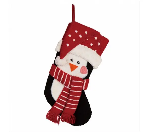 GLITZHOME 3d Scarf Penguin Hook Looped Christma S Stocking - One-color