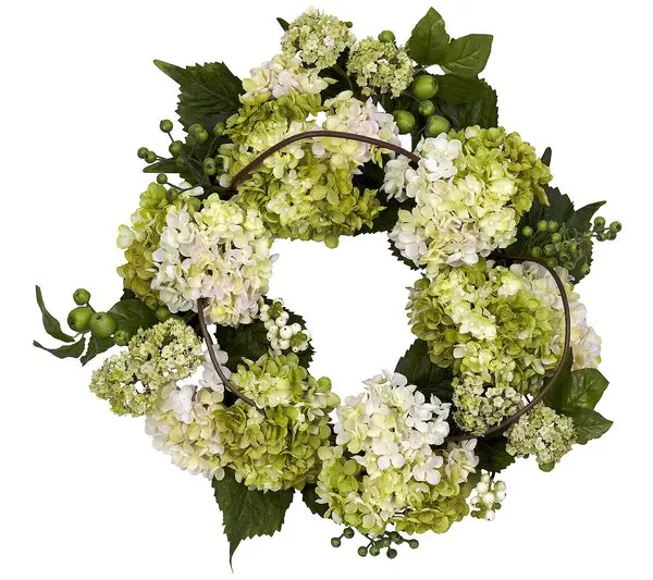NEARLY NATURAL 22' White Hydrangea Wreath By - One-color