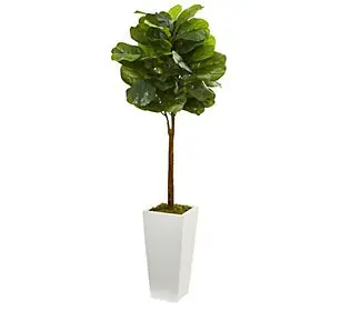 NEARLY NATURAL 4' Fiddle Leaf Tree In White Tower Planter N Arly Natural - One-color