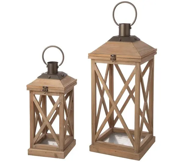 GLITZHOME Transitional Mondern Farmhouse Wooden Lantern S/ 2 - One-color
