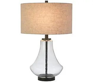 HUDSON&CANAL Hudson & Canal Lagos Table Lamp Seeded Glass Wi Th Flax Shade - One-color