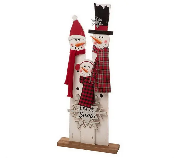 GLITZHOME Standing Christmas Holiday Snowman Fa Mily Porch Sign - One-color