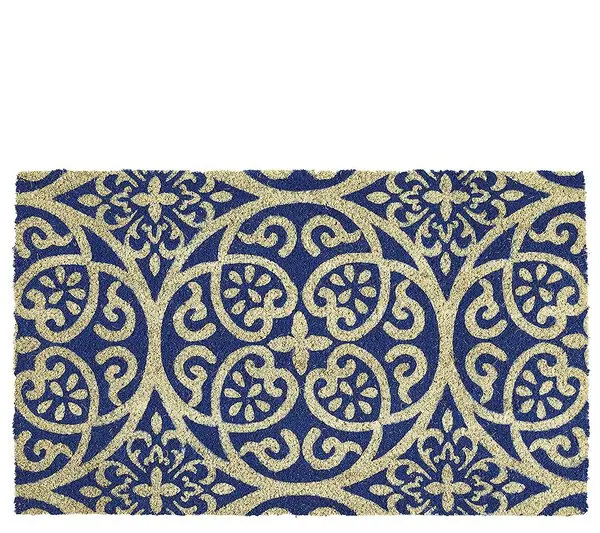 DESIGN IMPORTS Blue Tunisia Scroll Natural Coir Doormat With N Onslip Back - One-color