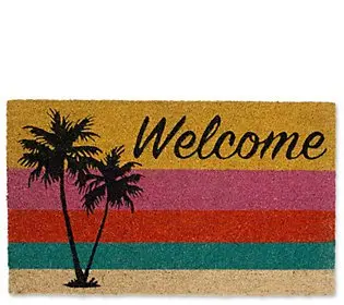 DESIGN IMPORTS Welcome Palm Trees Natural Coir Doormat With No Nslip Back - One-color