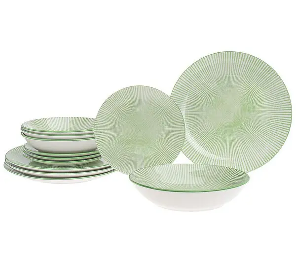 GODINGER Laura Green Porcelain 12 Piece Dinnerware Set - One-color