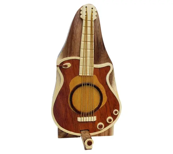 CARVER DAN'S Guitar Puzzle Box With Magnet Clos Ures