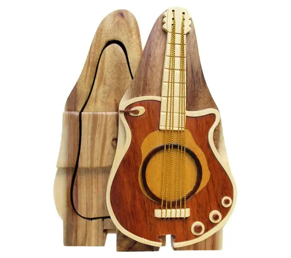 CARVER DAN'S Guitar Puzzle Box With Magnet Clos Ures