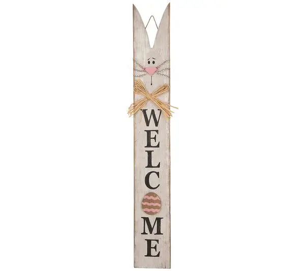 GLITZHOME Welcome Cute Easter Bunny Porch Sign Th Bunny Ears - One-color