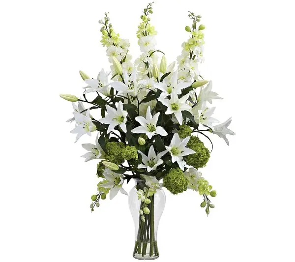 NEARLY NATURAL Lily, Delphinium & Hydrangea Arrangement Nea Rly Natural - One-color