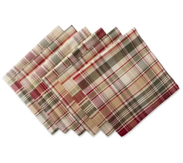 DESIGN IMPORTS Set Of 6 Give Thanks Plaid Cloth Napkins - One-color