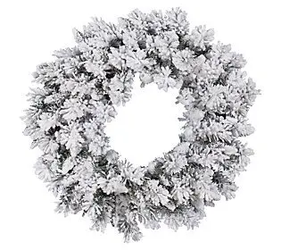 VICKERMAN 30' Flocked Snow Ridge Wreath By - One-color