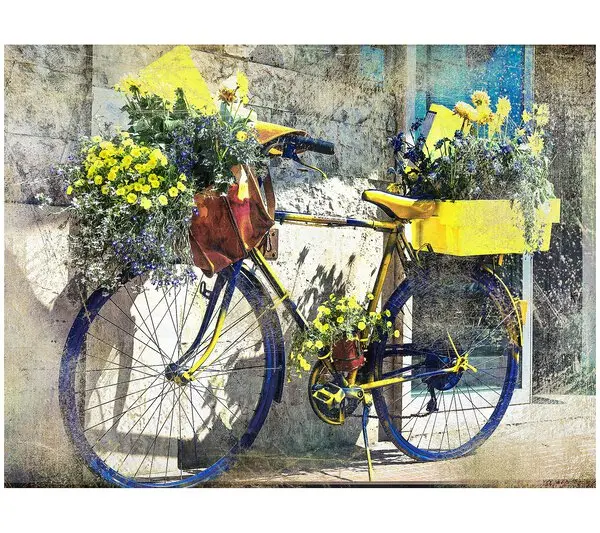 WEST OF THE WIND Outdoor Canvas Art Blue/yellow Bike 40' X 30 - One-color