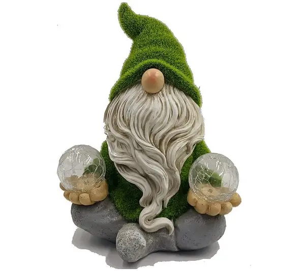HUNNYKOME Solar Bearded Grassy Meditation Gnome Statuary By - One-color