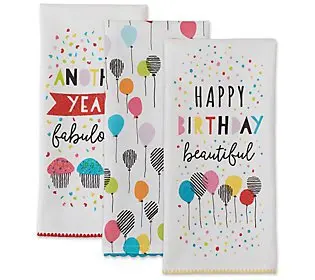 DESIGN IMPORTS Set Of 3 Happy Birthday Kitchen Owels - One-color