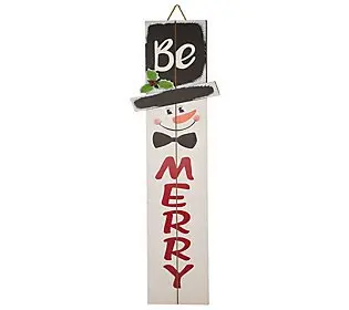 GLITZHOME Be Merry Wooden Christmas Holiday Sno Wman Porch Sign - One-color