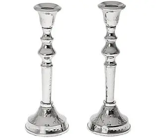 COPA JUDAICA Hammered Stainless Steel Candle Ho Lders - Silver