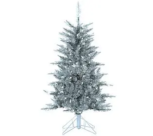 GERSON INTERNATIONAL 4' Silver Tuscany Tinsel Tree With Clear Lights - One-color