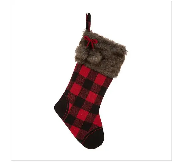 GLITZHOME Buffalo Plaid And Faux Fur Christmas Cking - One-color