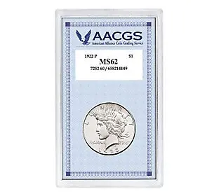 AMERICAN COIN TREASURES 1922 Peace Silver Dollar Graded Ms62 - One-color