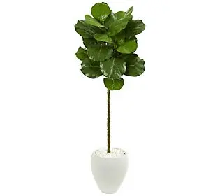 NEARLY NATURAL 5' Fiddle Leaf Tree In White Planter Nearly Atural - One-color