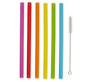 RSVP Set Of 6 10' Reusable Silicone Smoothie St Raws W/ Brush - One-color