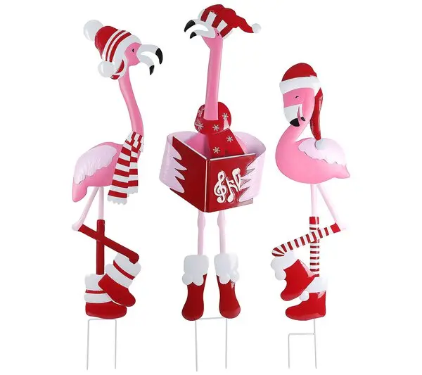 HAUTE DECOR Metal Flamingo Trio Yard Decoration - One-color