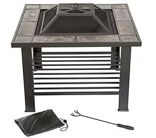 PURE GARDEN 30' Square Fire Pit And Table With Over - One-color