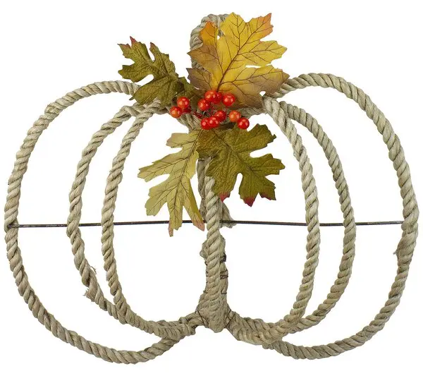 NORTHLIGHT 16' Foliage & Rope Pumpkin Thanksgiv Ing Wall Hang - One-color