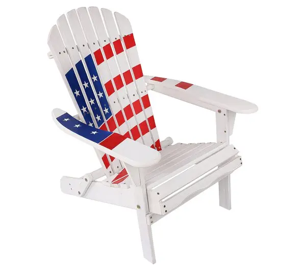LUXEN HOME Luxenhome Adirondack Usa Flag Patriotic Outdoor Wood Chair - One-color