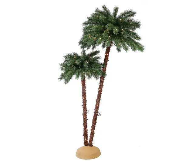 PULEO INTERNATIONAL Puleo 6' Double Prelit Artificial Palm Tree 175 Lights - One-color