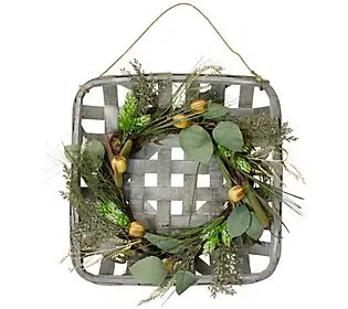 NORTHLIGHT 16' Harvest Green Hop & Cattail Grap Evine Wreath - One-color