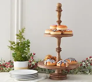 VALERIE PARR HILL Beaded Wood Two-tier Server Display Valerie - One-color