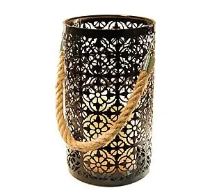 LUMABASE Jacquard Metal Lantern With Led Flamel Ess Candle - One-color
