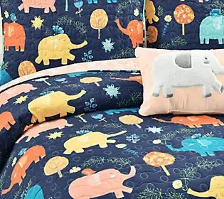 LUSH DECOR Hygge Elephant Quilt 3pc Set Twin