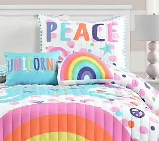 LUSH DECOR Unicorn Rainbow Twin Quilt Set By