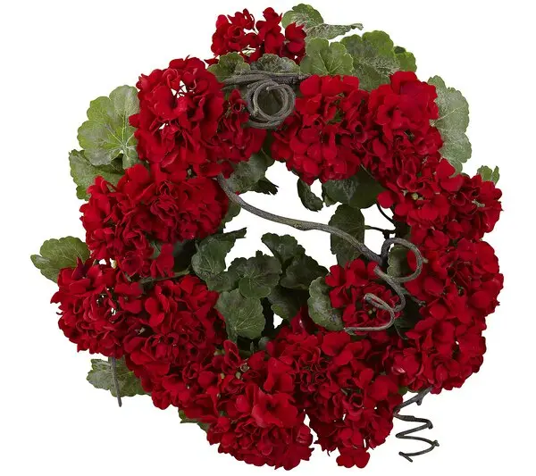 NEARLY NATURAL 17' Geranium Wreath By - One-color