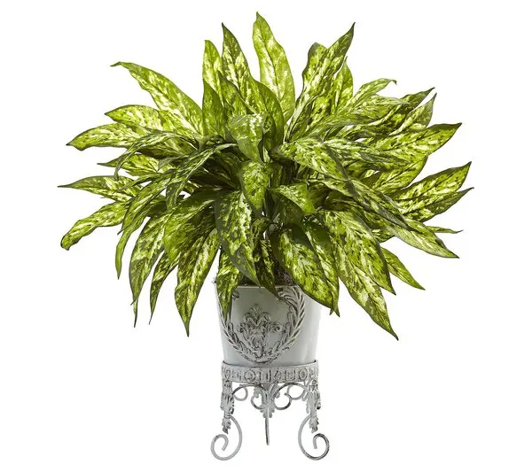 NEARLY NATURAL Aglaonema With Metal Planter By - One-color