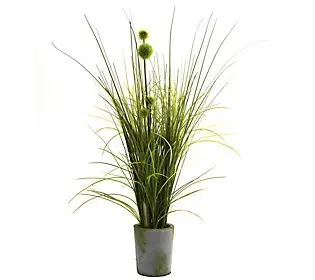 NEARLY NATURAL Grass & Dandelion With Cement Planter By - One-color