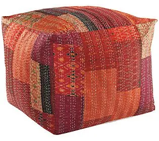 OX BAY TRADING CO. Ox Bay Crimson Kantha Pouf - One-color