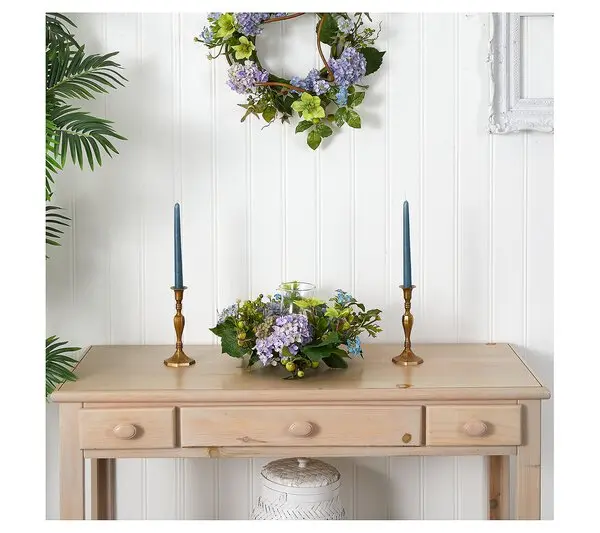 NEARLY NATURAL Hydrangea Candleabrum Centerpiece Nearly Nat Ural
