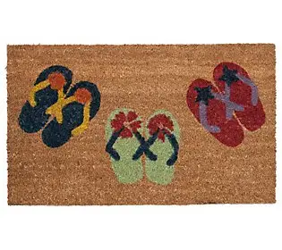 GEO CRAFTS Flip Flops Coir Doormat With Pvc Backing - One-color