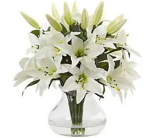 NEARLY NATURAL Lily Arrangement With Vase By - One-color