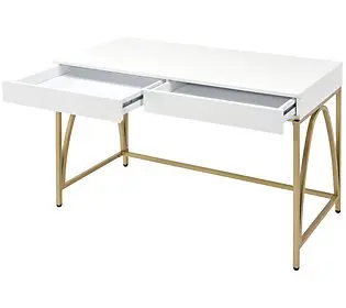 ACME Lightmane Desk, White High Gloss & Gold