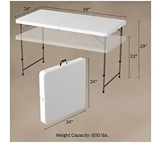 LAVISH HOME Adjustable 4' Folding Table