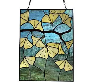 RIVER OF GOODS 17.5'h Ginkgo Stained Glass Window Panel - One-color