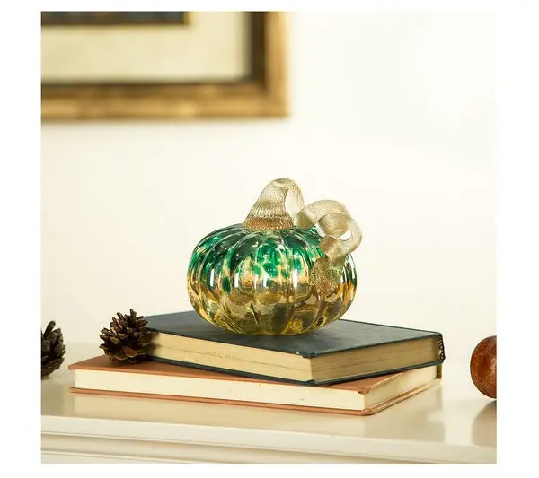 GLITZHOME Glitter Small Glass Indoor Decorativefall Pumpkin