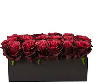 NEARLY NATURAL Roses In Rectangular Planter By