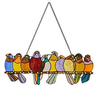 RIVER OF GOODS 9.5'h Stained Glass Birds Window Panel - One-color