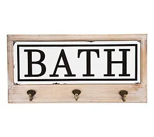 QVC Vintage-style Enamelware Tile Bath Hook Sign - One-color