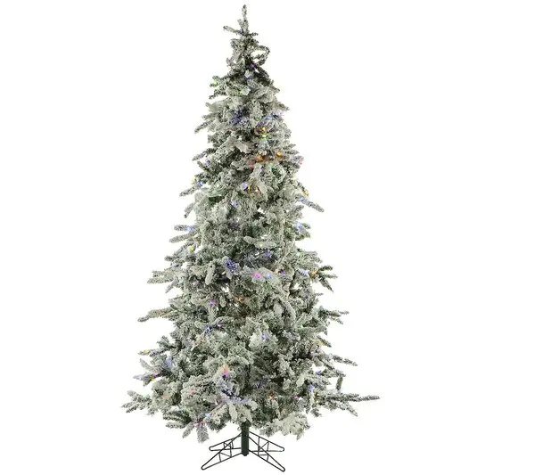 FRASER HILL FARM 9' Flocked Mountain Pine Multi Color Lit Tree - One-color